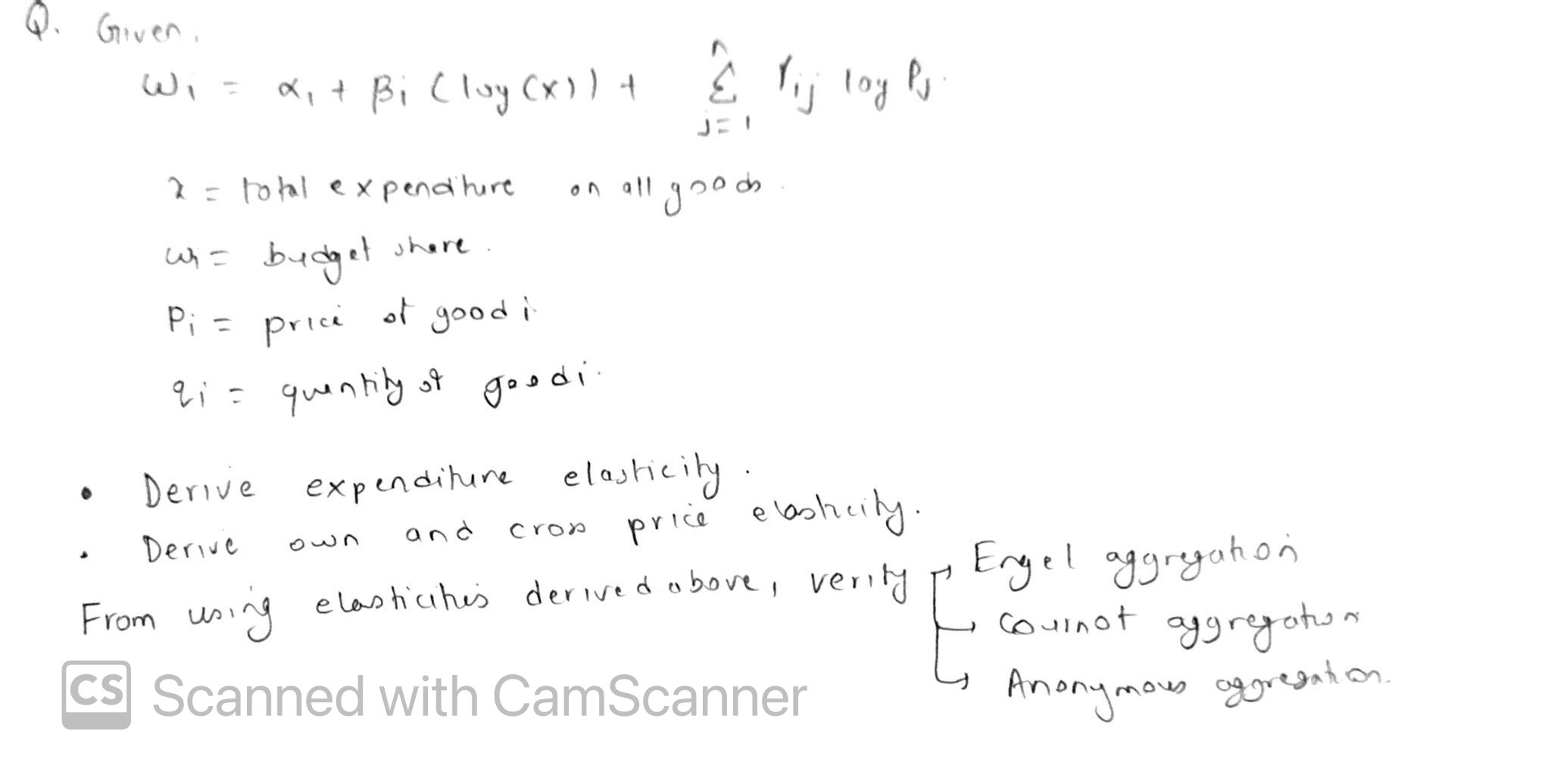 Solved Q. Given. ω1=α1+βi(log(x))+∑j=1nrijlogPjx= total | Chegg.com