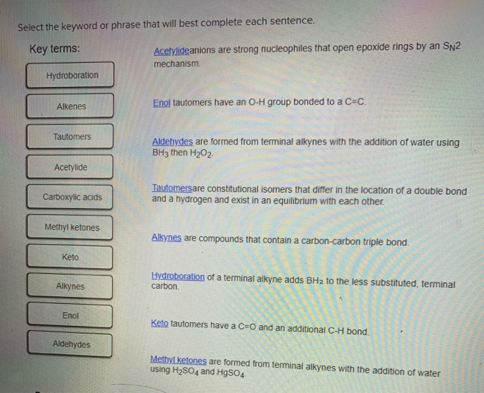 Solved Select the keyword or phrase that will best complete | Chegg.com