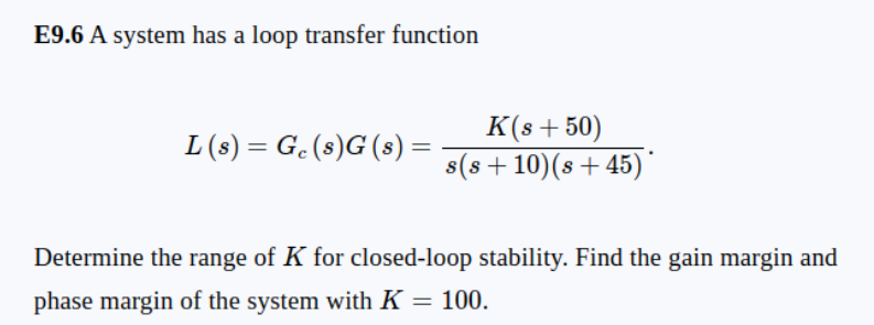 Solved E9.6 A system has a loop transfer function | Chegg.com