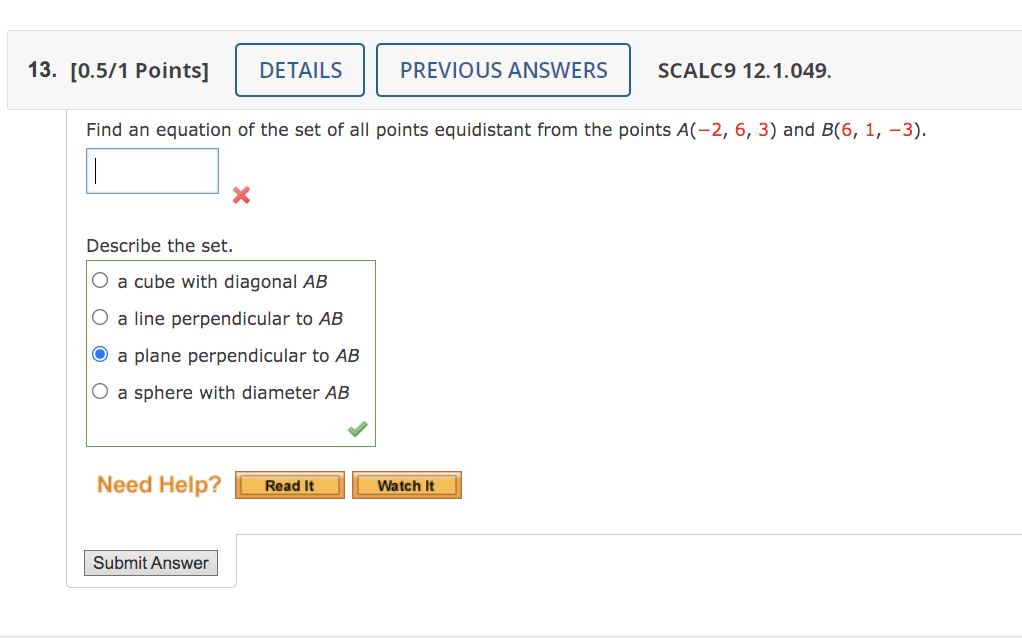 Solved Find an equation of the set of all points equidistant | Chegg.com