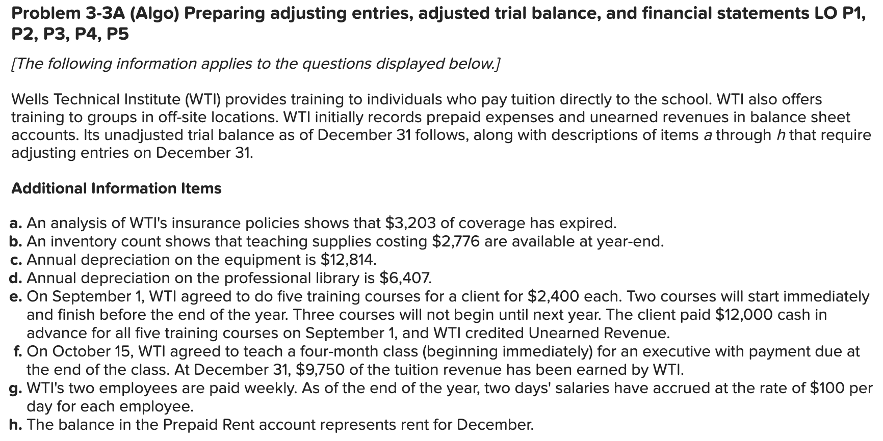 Solved Problem 3-3A (Algo) Preparing adjusting entries, | Chegg.com