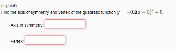 Solved (1 point) Find the axis of symmetry and vertex of the | Chegg.com
