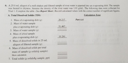 Solved 6. A 25.0 ml. aliquot of a well-shaken and filtered | Chegg.com
