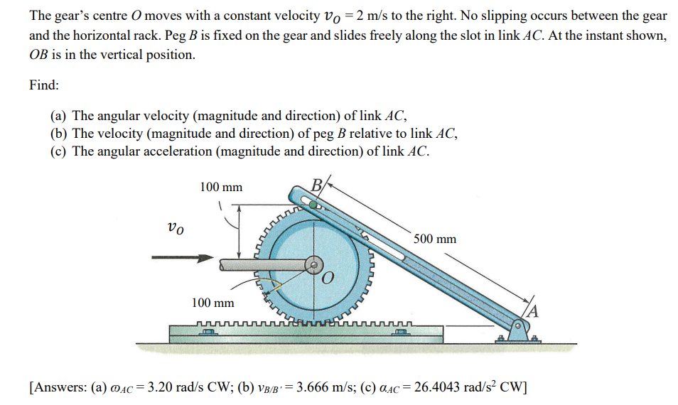 Solved The gear's centre O ﻿moves with a constant velocity | Chegg.com