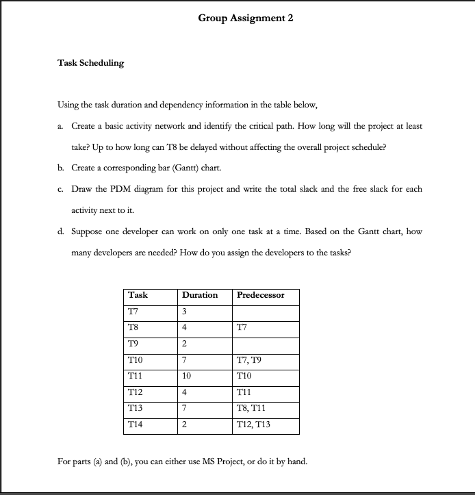Using the task duration and dependency information in | Chegg.com