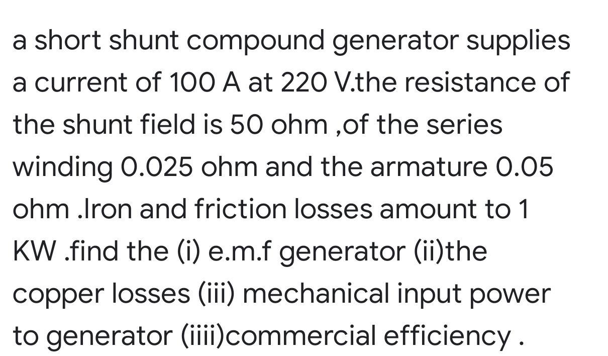 Solved a short shunt compound generator supplies a current | Chegg.com