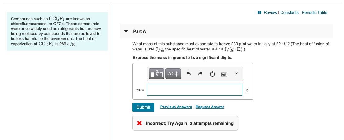 Solved Review Constants Periodic Table The fluorocarbon | Chegg.com