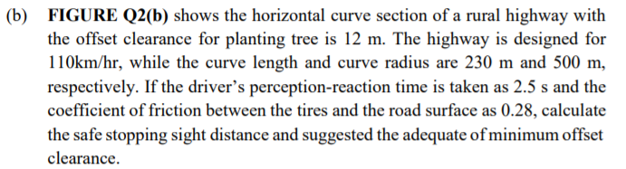 Solved (b) FIGURE Q2(b) shows the horizontal curve section | Chegg.com