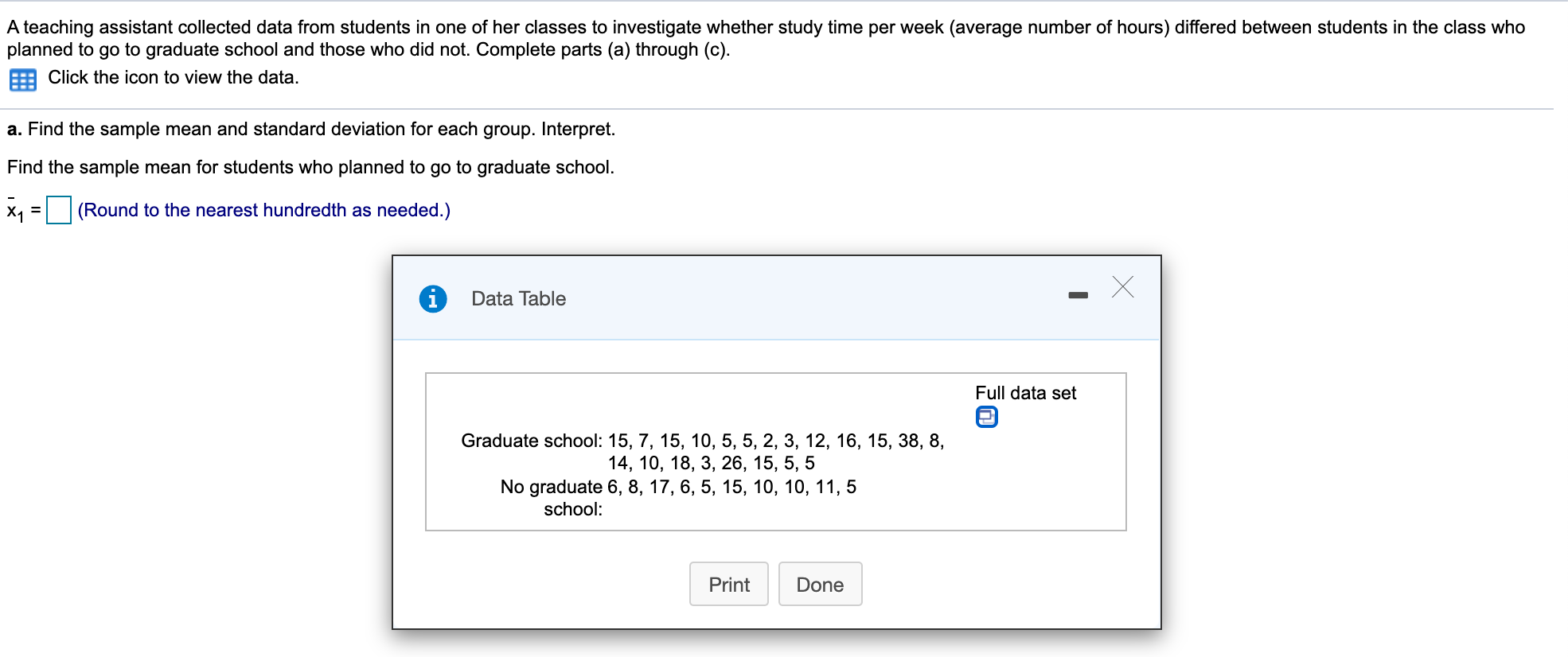 Solved A teaching assistant collected data from students in | Chegg.com