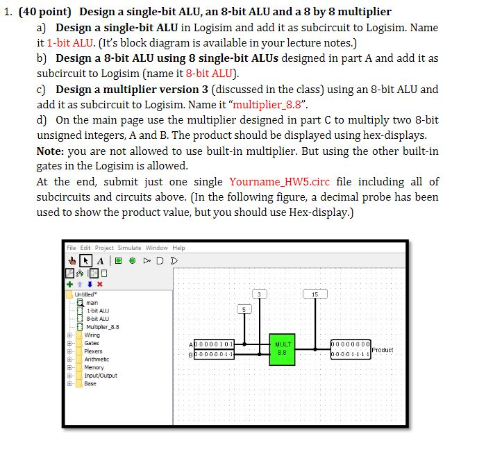 1. (40 point) Design a single-bit ALU, an 8-bit ALU | Chegg.com