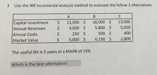 Solved Use the IRR incremental analysis method to evaluate | Chegg.com