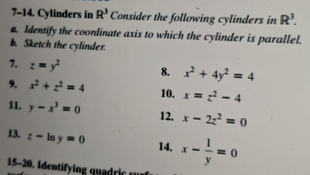 Solved 7-14. Cylinders in R' Consider the following | Chegg.com