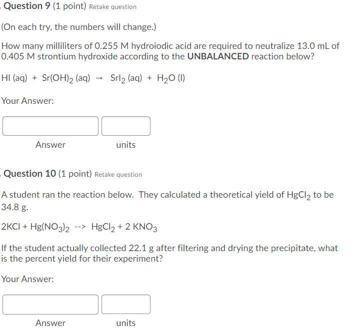 Solved - Question 9 (1 point) Retake question (On each try, | Chegg.com