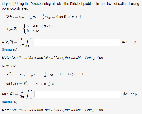 Solved (1 point) Using the Poisson integral solve the | Chegg.com