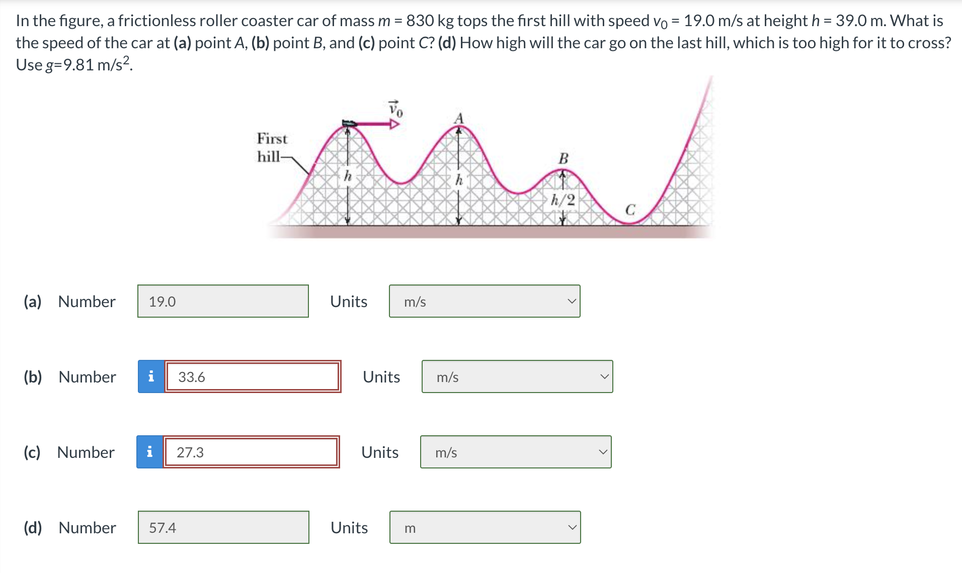Solved In ﻿the figure, a frictionless roller coaster car of | Chegg.com