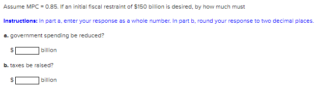 Solved Assume MPC =0.85. ﻿If an initial fiscal restraint of | Chegg.com