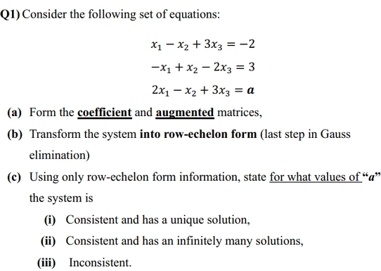 Solved Q1) Consider the following set of equations: | Chegg.com