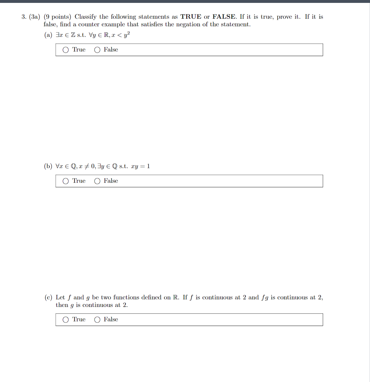 Solved (3a) (9 ﻿points) ﻿Classify the following statements | Chegg.com