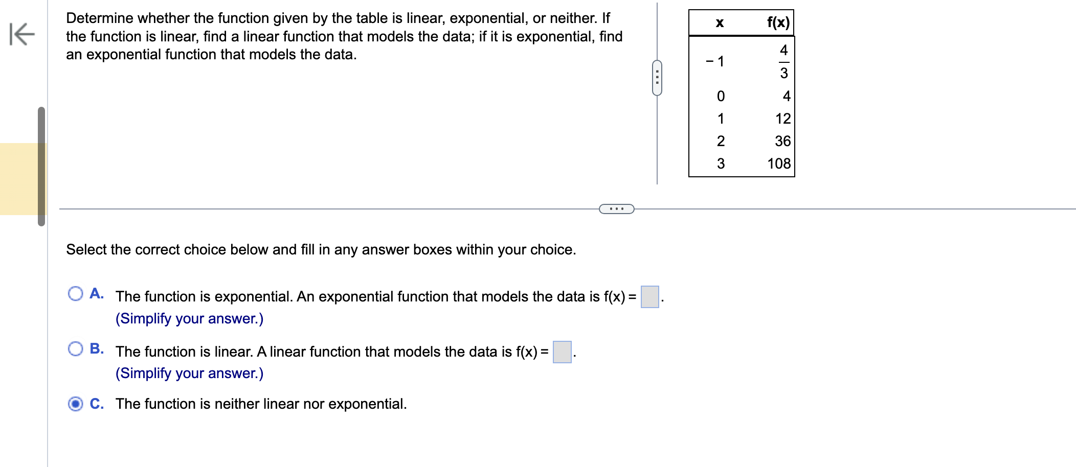 Solved Determine whether the function given by the table is | Chegg.com