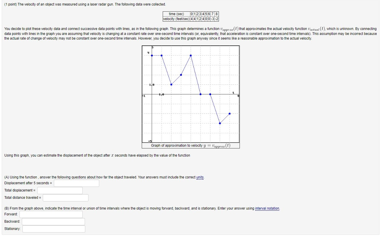 Solved (1 point) The velocity of an object was measured | Chegg.com