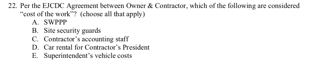 Solved 22. Per the EJCDC Agreement between Owner & | Chegg.com
