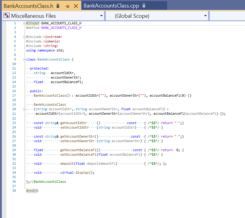 (Global Scope BankAccountsClass.cpp â + X | Chegg.com