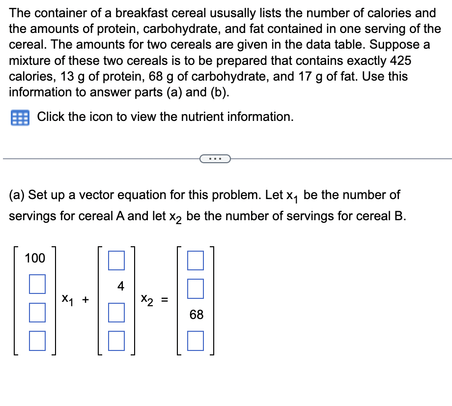 Solved The container of a breakfast cereal ususally lists | Chegg.com