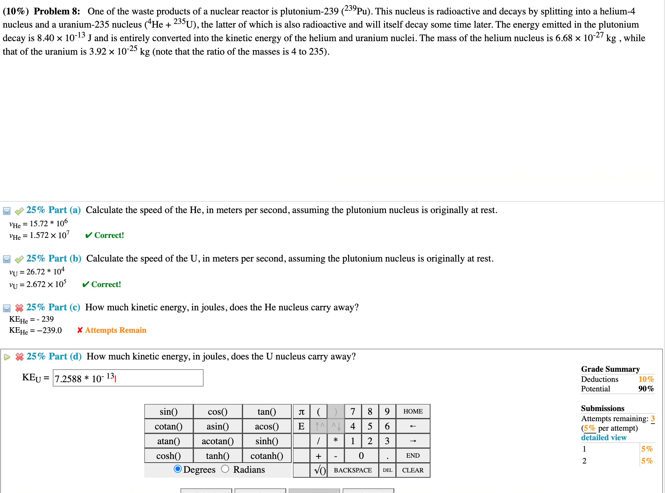 Solved (10\%) Problem 8: One of the waste products of a | Chegg.com