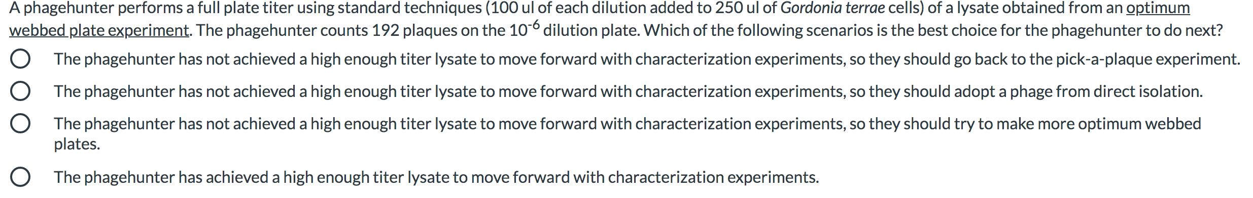 Solved A phagehunter performs a spot titer using standard | Chegg.com