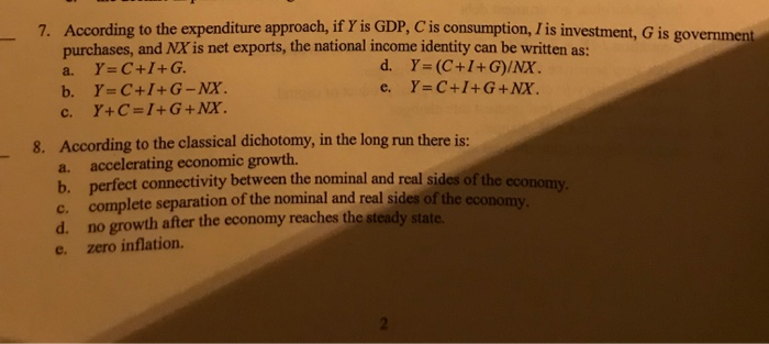 Solved 7. According to the expenditure approach, if Y is | Chegg.com