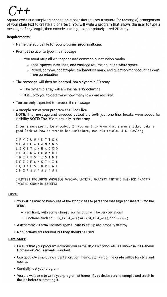 Solved Square code is a simple transposition cipher that | Chegg.com