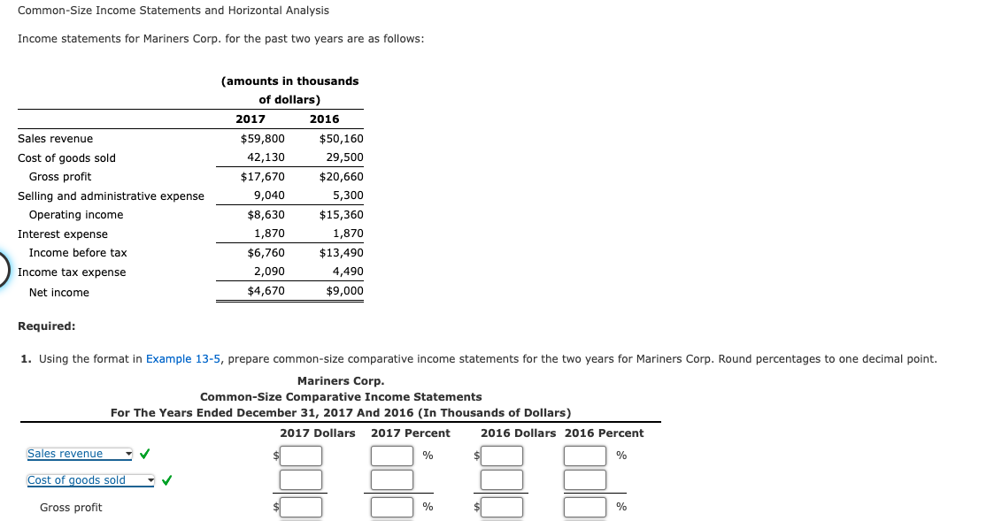Solved Common-Size Income Statements and Horizontal Analysis | Chegg.com