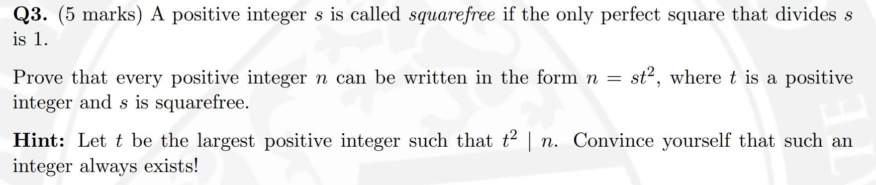 Solved Q3. (5 marks) A positive integer s is called | Chegg.com