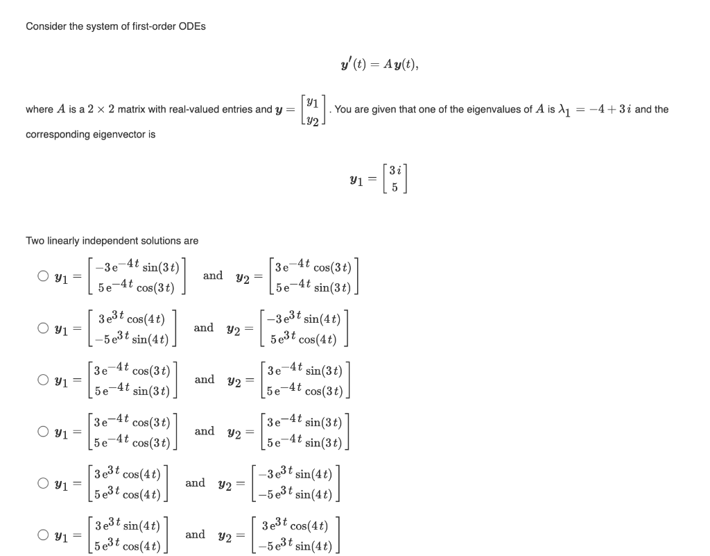 Solved Consider The System Of First Order Odes Y T 7823