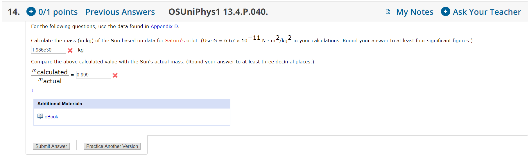Solved 14. + 0/1 points Previous Answers OSUniPhys1 | Chegg.com Solved 14. + 0/1 points Previous Answers OSUniPhys1 | Chegg.com