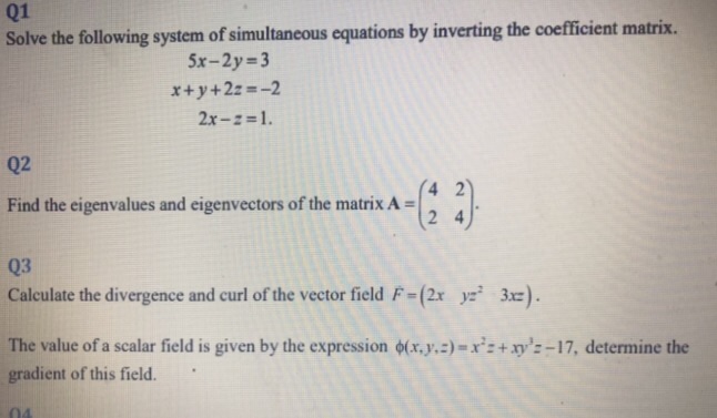 Solved 01 Solve the following system of simultaneous | Chegg.com