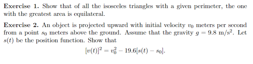 Solved Exercise 1. Show that of all the isosceles triangles | Chegg.com