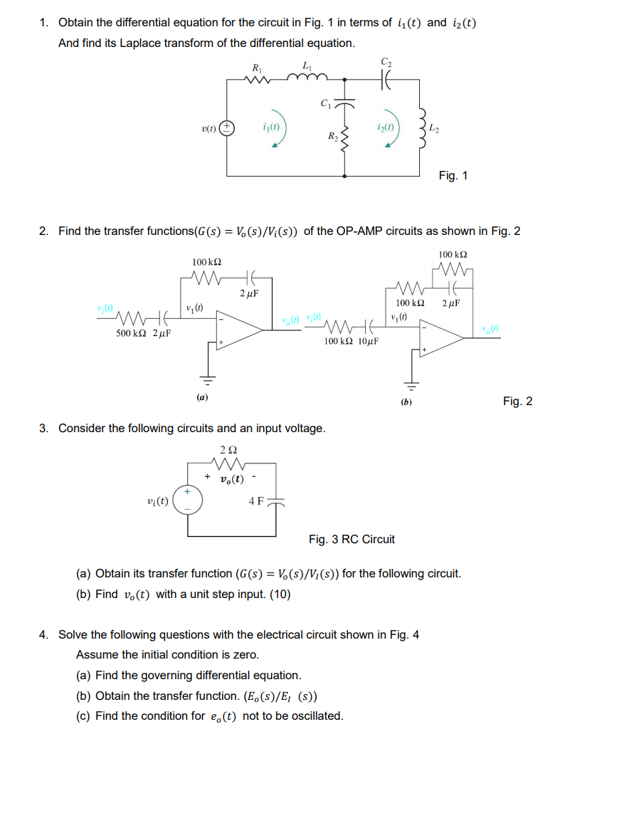 Solved 1. Obtain the differential equation for the circuit | Chegg.com