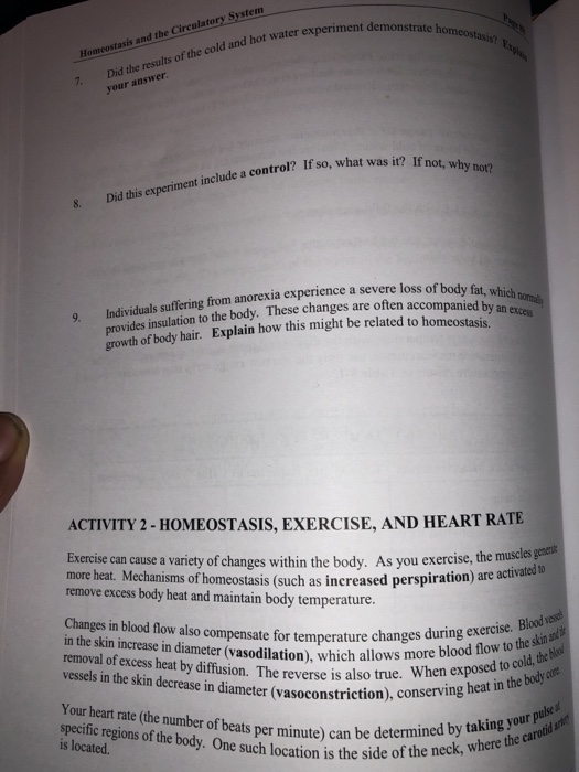 Circll Homeostasis and the ACTIVITY 1-UNDERSTANDING | Chegg.com