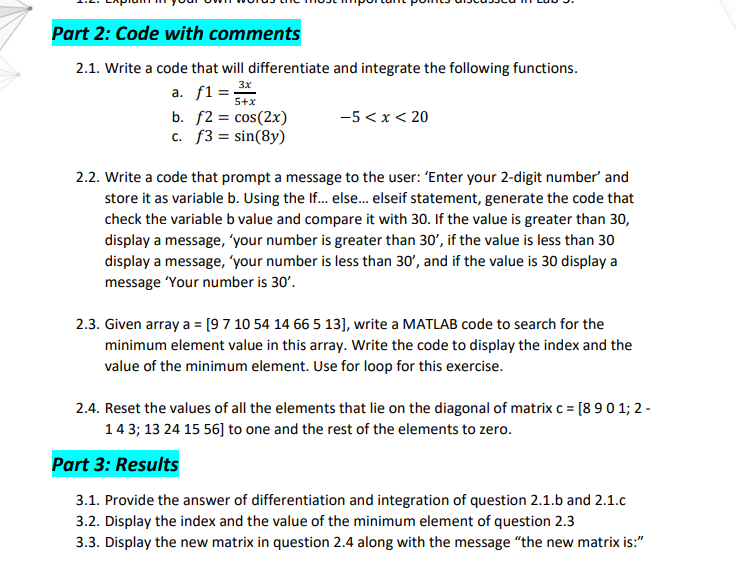Solved Part 2: Code with comments 2.1. Write a code that | Chegg.com