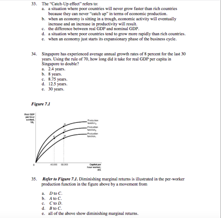 Solved 33. The "Catch-Up effect" refers to: a. a situation | Chegg.com
