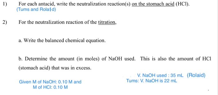 Solved 1) For each antacid, write the neutralization | Chegg.com