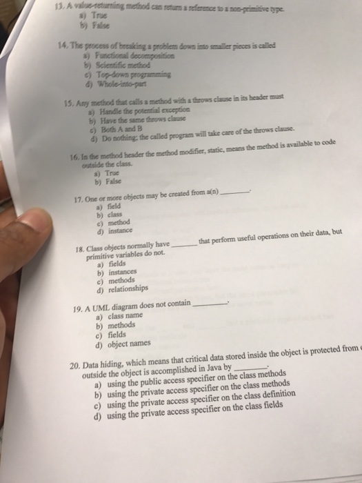 Solved A value-returning method can returns a reference to a | Chegg.com