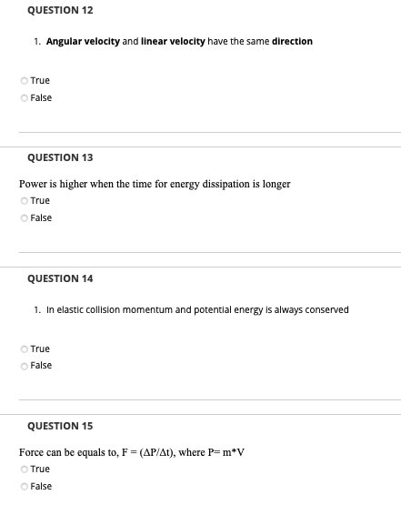 Solved QUESTION 12 1. Angular velocity and linear velocity | Chegg.com