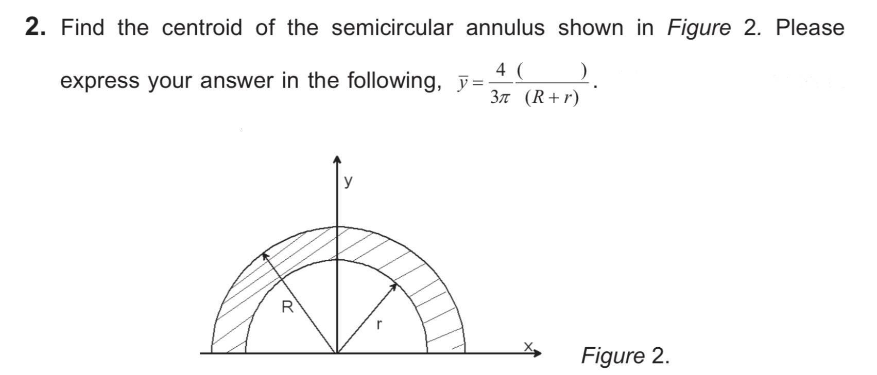 Solved 2. Find the centroid of the semicircular annulus | Chegg.com