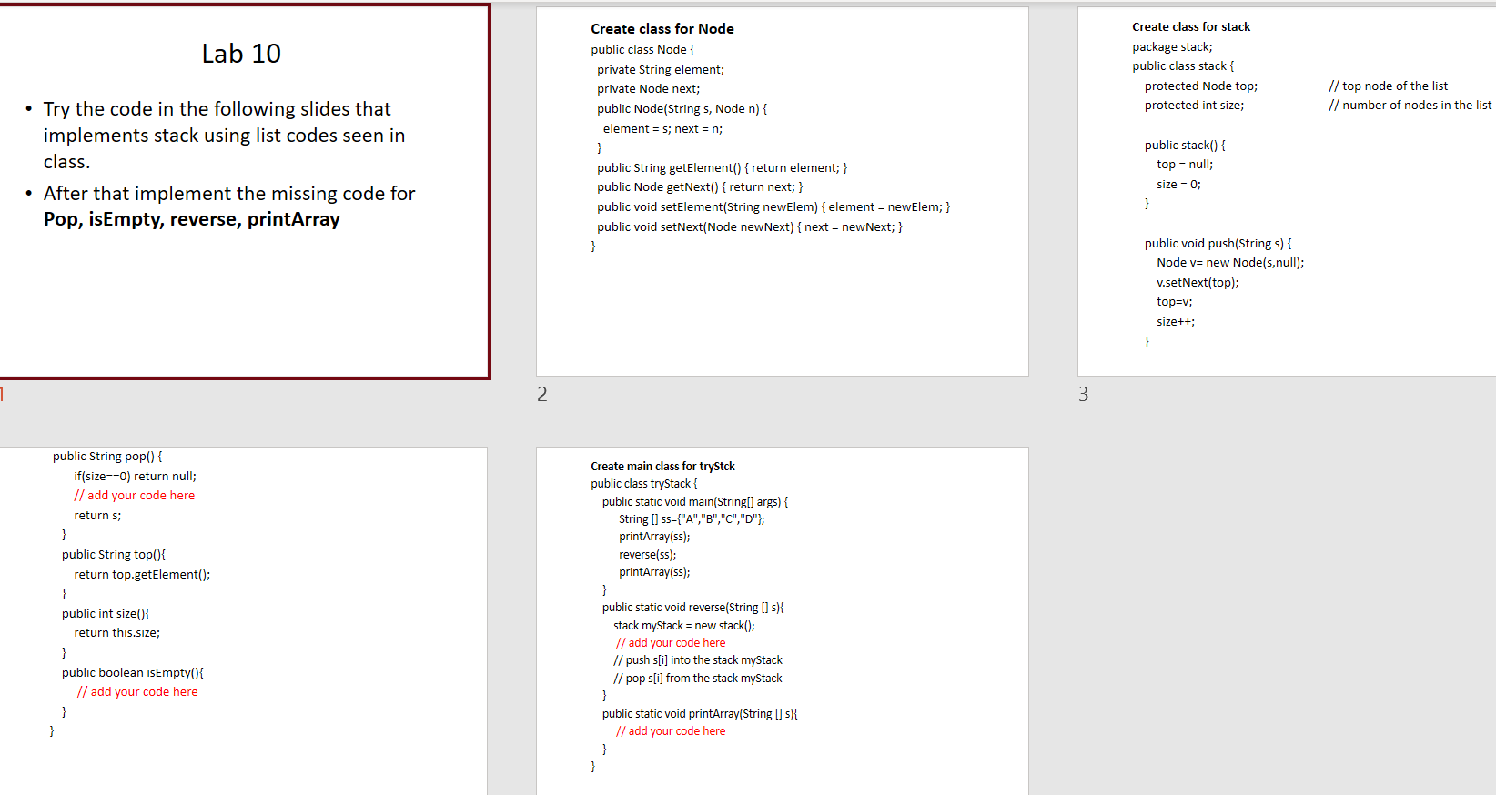 Lab 10 Create class for stack package stack; public | Chegg.com