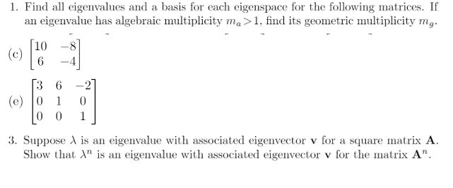 Solved 1. Find all eigenvalues and a basis for each | Chegg.com
