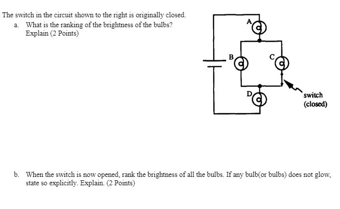 Solved The switch in the circuit shown to the right is | Chegg.com