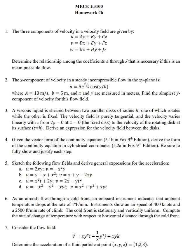 Solved MECE E3100 Homework \#6 1. The three components of | Chegg.com