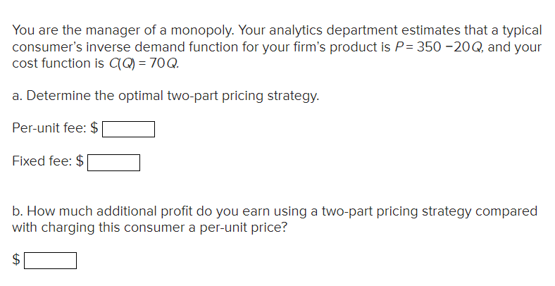 Solved You are the manager of a monopoly. Your analytics | Chegg.com